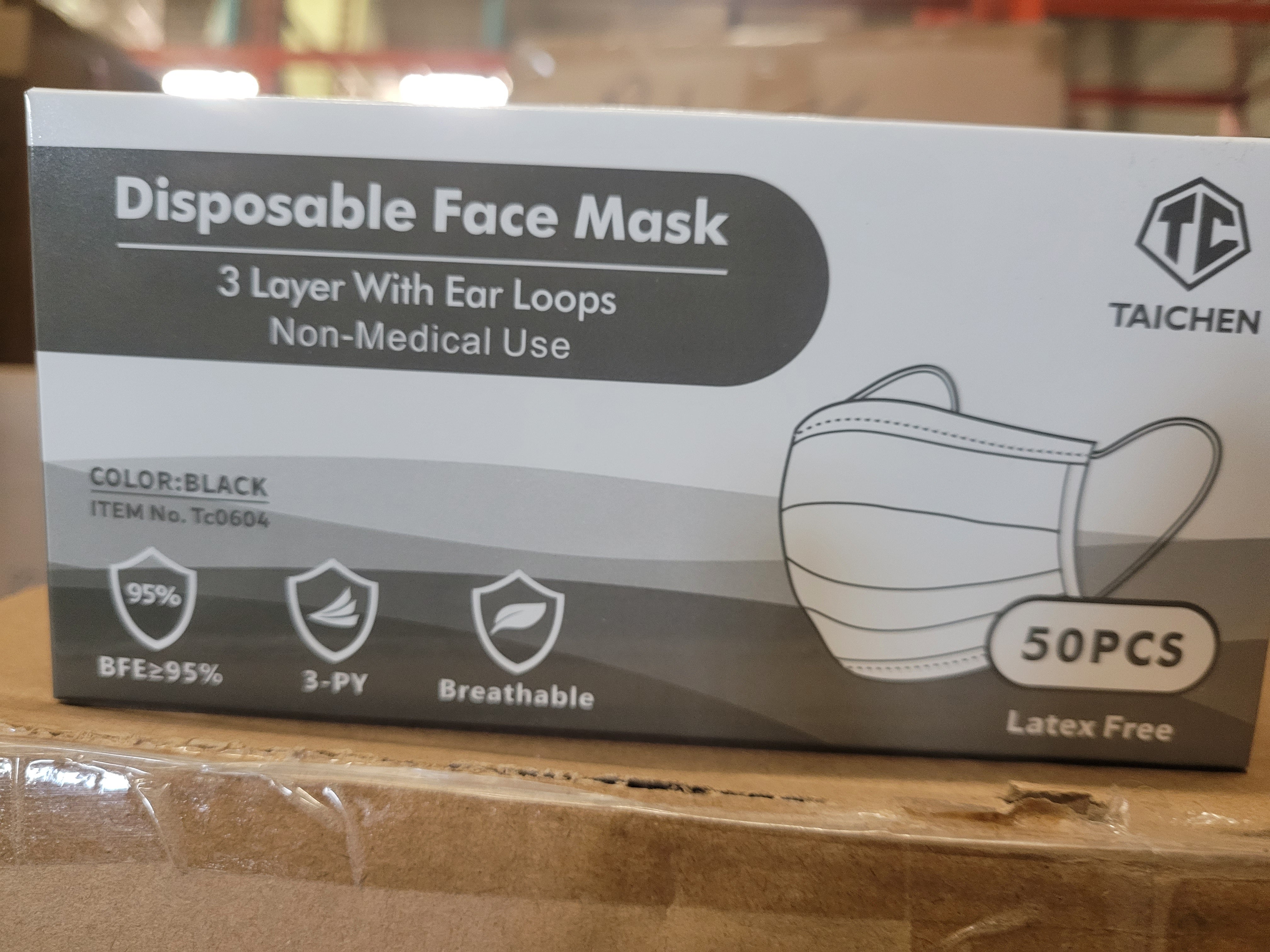 MASKS 3 LAYER NON MEDICAL DISPOSABLE BLACK (50) – Tex Euro Industrial ...